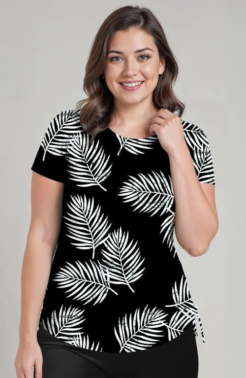 CALYPSA Short Sleeve Swim Top - Black Palms