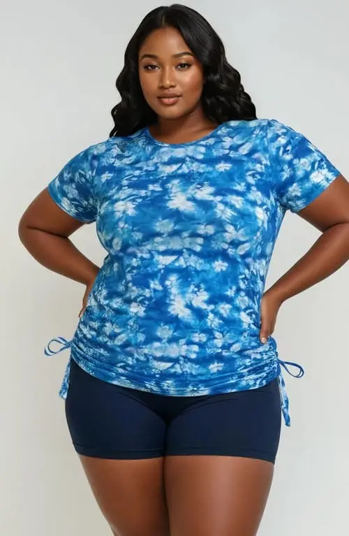 CALYPSA Short Sleeve Swim Top - Blue Tie Dye