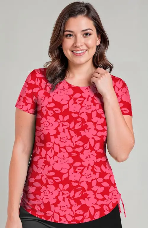 CALYPSA Short Sleeve Swim Top - Blushing Roses
