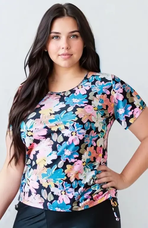 CALYPSA Short Sleeve Swim Top - Graffiti Garden