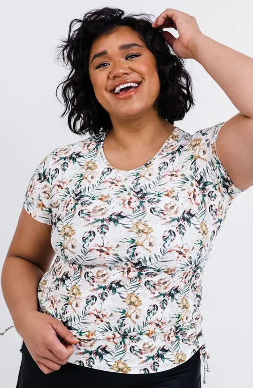 CALYPSA Short Sleeve Swim Top - Ivory Garden