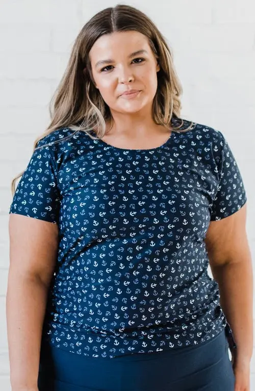 CALYPSA Short Sleeve Swim Top - Navy Anchors