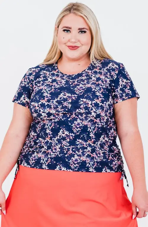 CALYPSA Short Sleeve Swim Top - Navy Blossoms