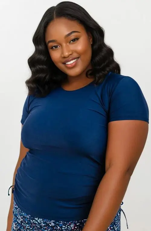 CALYPSA Short Sleeve Swim Top - Navy