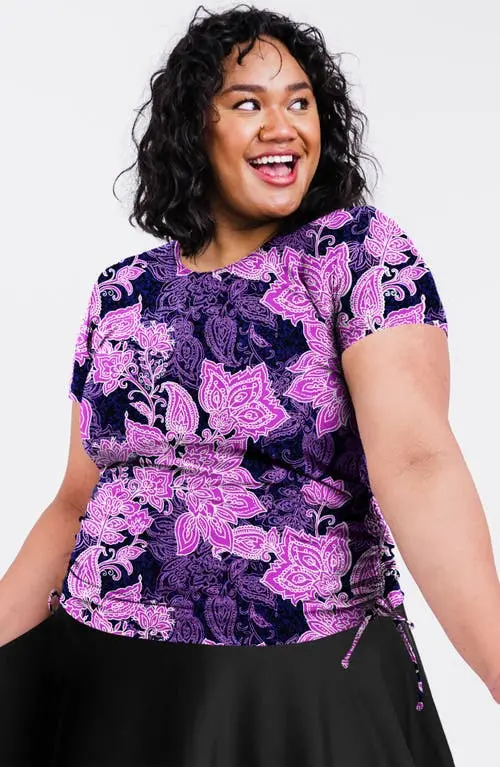 CALYPSA Short Sleeve Swim Top - Purple Paisley
