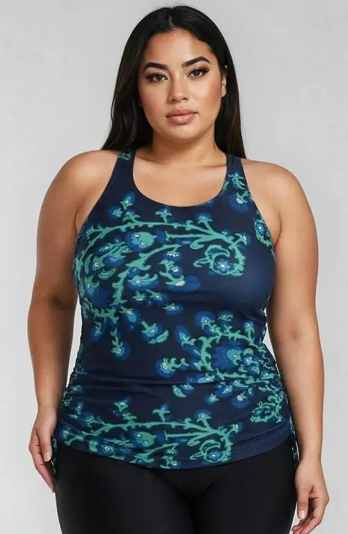CALYPSA Maya Tankini Swim Top With Removable Cups - Barbados Blue