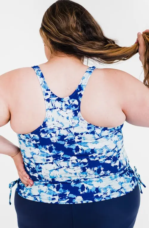 CALYPSA Maya Tankini Swim Top With Removable Cups - Blue Drift