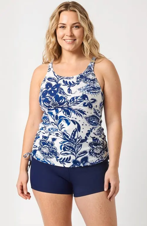 CALYPSA Maya Tankini Swim Top With Removable Cups - Blue Riveira