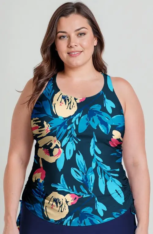 CALYPSA Maya Tankini Swim Top With Removable Cups - Midnight Bloom