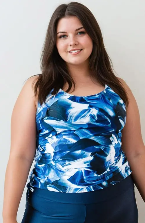 CALYPSA Maya Tankini Swim Top With Removable Cups - Navy Wave