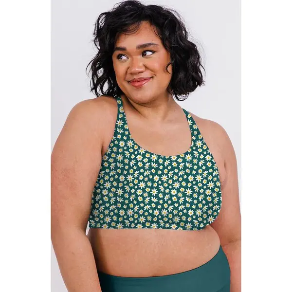 CALYPSA Racerback Swim Bra - Dark Jade Daisies