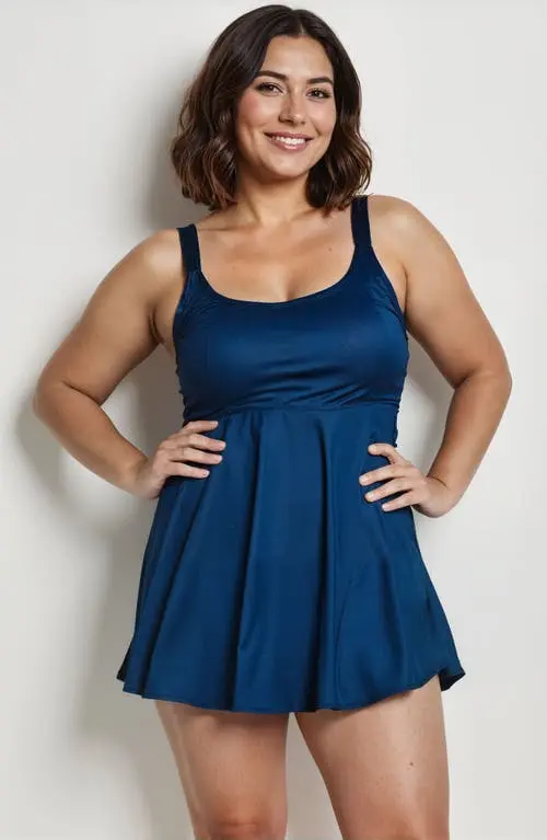 CALYPSA Amber Flared Tankini Swim Top - Navy