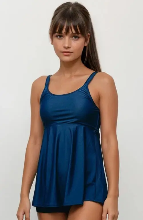 CALYPSA Amber Flared Tankini Swim Top - Navy