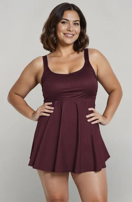 CALYPSA Amber Flared Tankini Swim Top - Wine