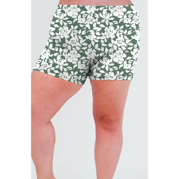 CALYPSA High-waisted Swim Shorts - Sage Green Roses
