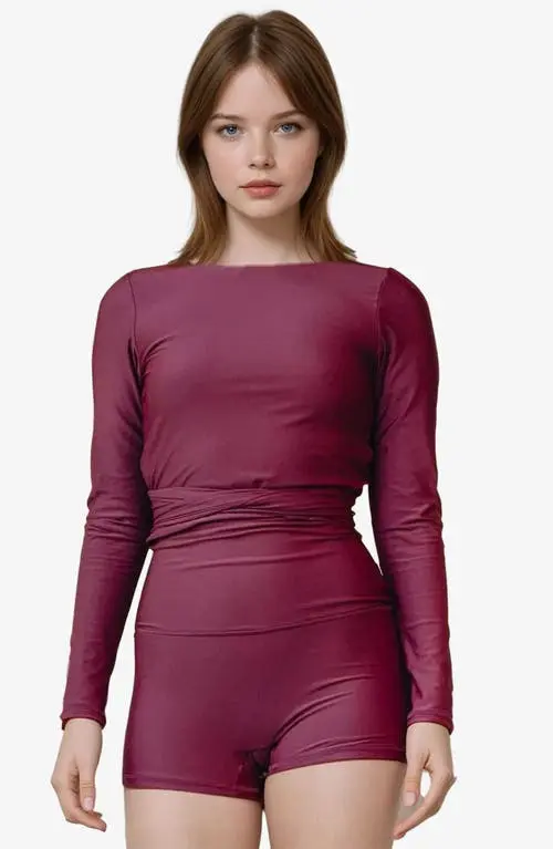 CALYPSA Avery 2-piece Long Sleeve Wrap Swim Set - Wine