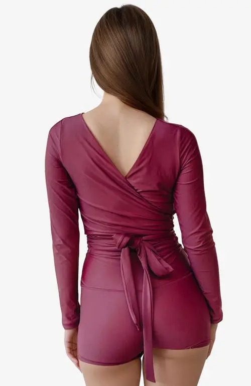 CALYPSA Avery 2-piece Long Sleeve Wrap Swim Set - Wine