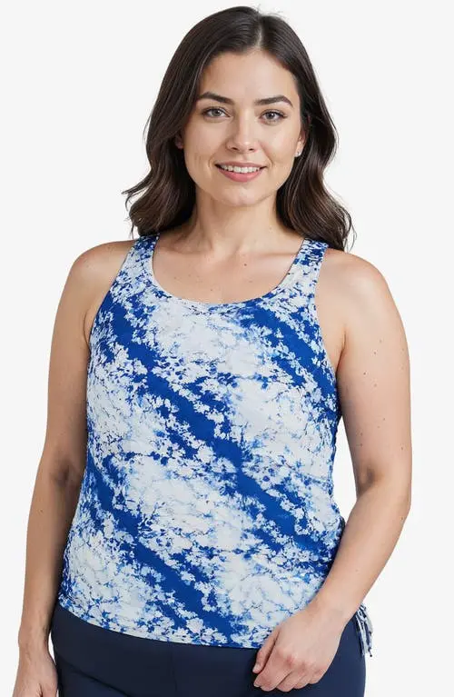 CALYPSA Maya Tankini Swim Top With Removable Cups - Blue Drift