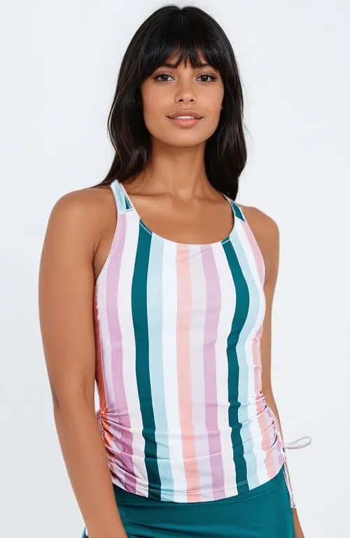 CALYPSA Maya Tankini Swim Top With Removable Cups - Multi Stripe