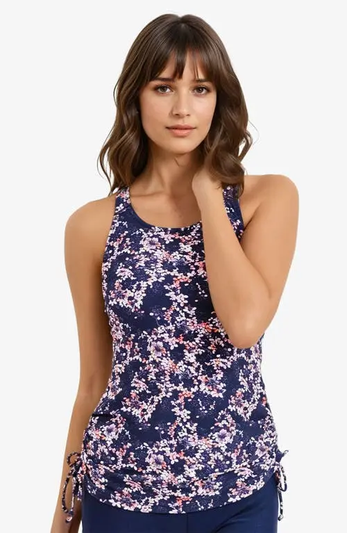 CALYPSA Maya Tankini Swim Top With Removable Cups - Navy Blossoms