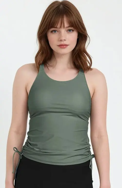 CALYPSA Maya Tankini Swim Top With Removable Cups - Sage Green