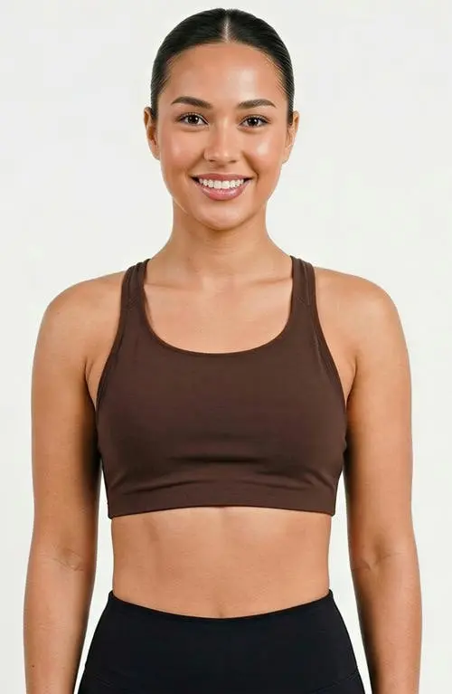 CALYPSA Racerback Swim Bra With Removable Cups - Chocolate Brown