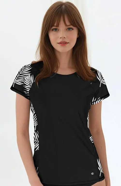 CALYPSA Loose Fit Adele Swim Top - Black/black Palms