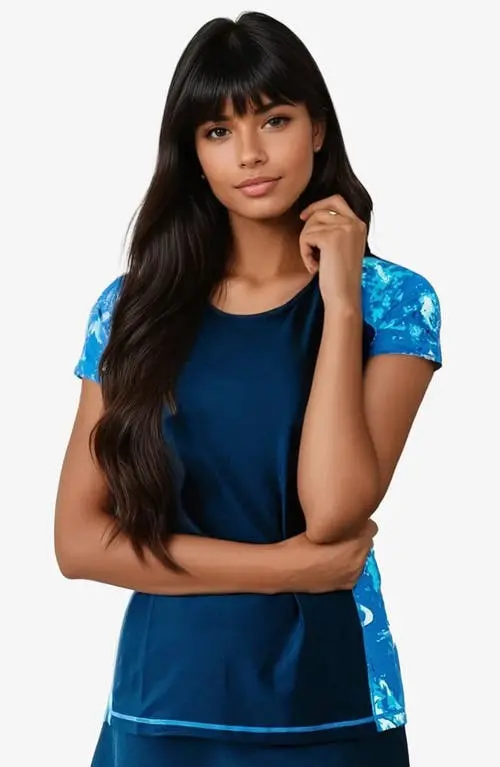 CALYPSA Loose Fit Adele Swim Top - Navy/tidal Wave