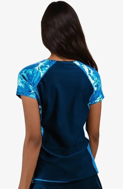 CALYPSA Loose Fit Adele Swim Top - Navy/tidal Wave