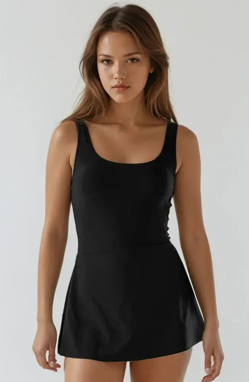CALYPSA Tankini-style Swim Dress With Adjustable Straps And Hidden Bikini Bottoms - Black