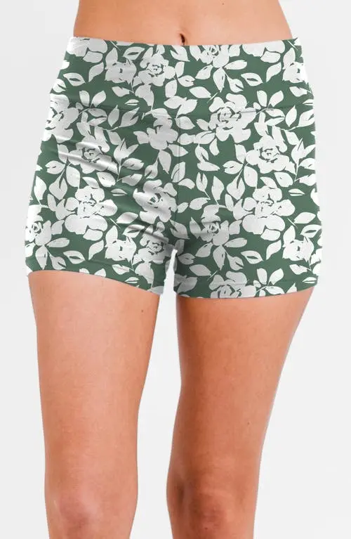 CALYPSA High-waisted Swim Shorts - Sage Green Roses