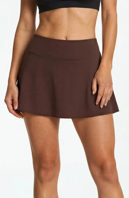 CALYPSA Short Swim Skort With Built-in Shorts - Brown Chocolate