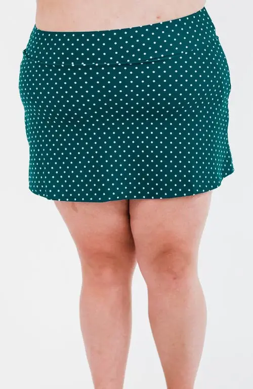 CALYPSA Short Swim Skort With Built-in Shorts - Dark Jade Small Dots