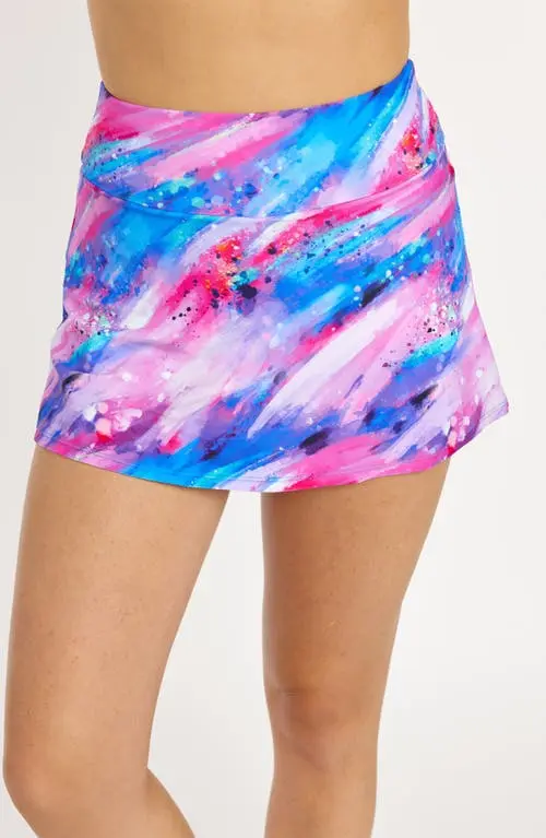 CALYPSA Short Swim Skort With Built-in Shorts - Whimsical Twilight