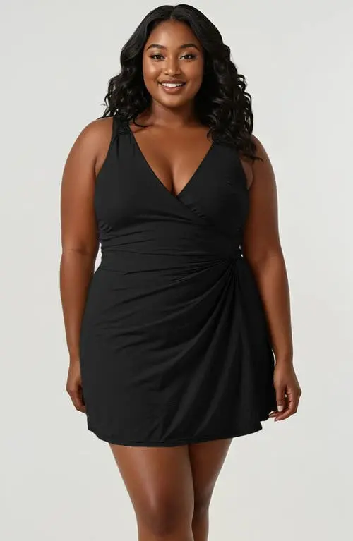 CALYPSA Alana Wrap-style Swim Dress - Black