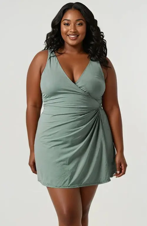 CALYPSA Alana Wrap-style Swim Dress - Sage Green