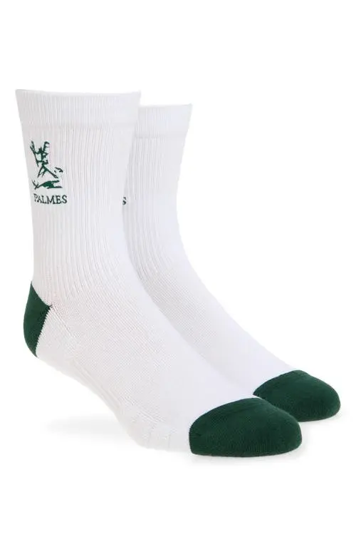 PALMES Contrast Logo Tennis Crew Socks - White