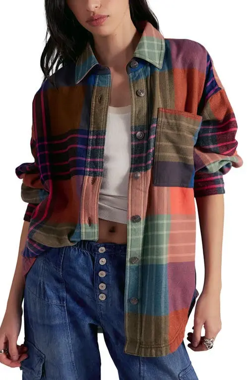 Free People Oversized Plaid Cotton Button-up Shirt - Ginger Combo