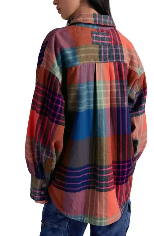 Free People We The Free Ashley Oversize Plaid Cotton Button-up Shirt - Ginger Combo