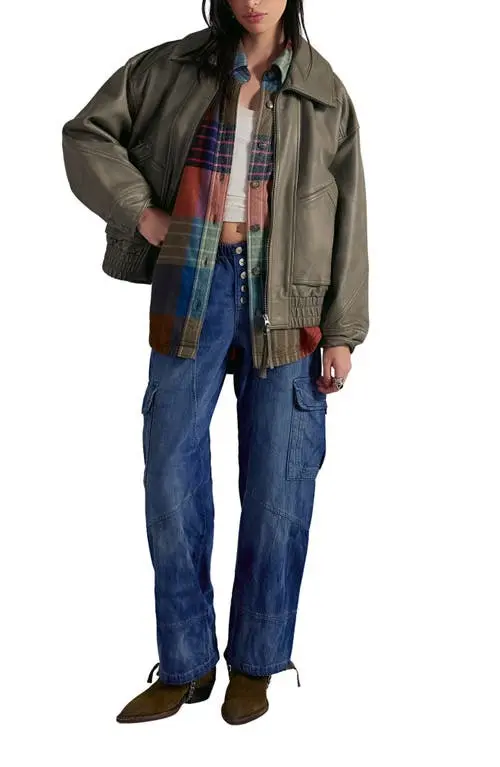 Free People We The Free Ashley Oversize Plaid Cotton Button-up Shirt - Ginger Combo