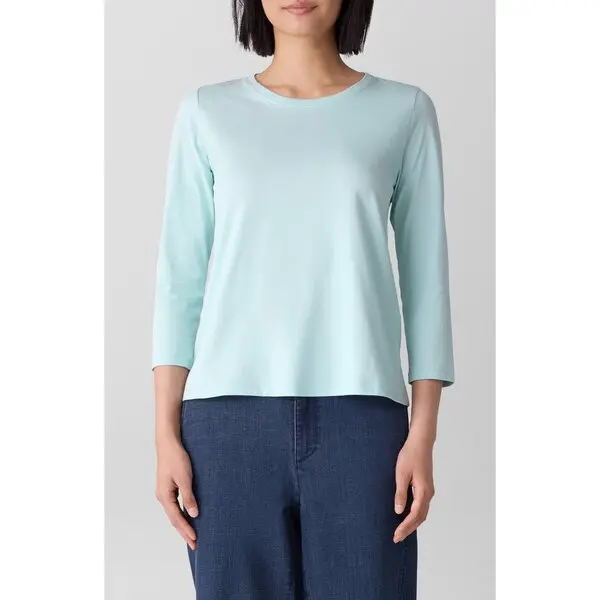 Eileen Fisher Organic Cotton Three-quarter Sleeve Top - Arctic Blue