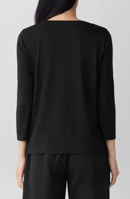 Eileen Fisher Organic Cotton Three-quarter Sleeve Top - Black