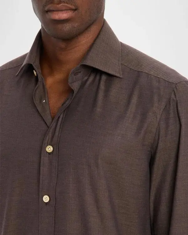 Kiton Apos;s Cotton Micro-herringbone Sport Shirt - Brown