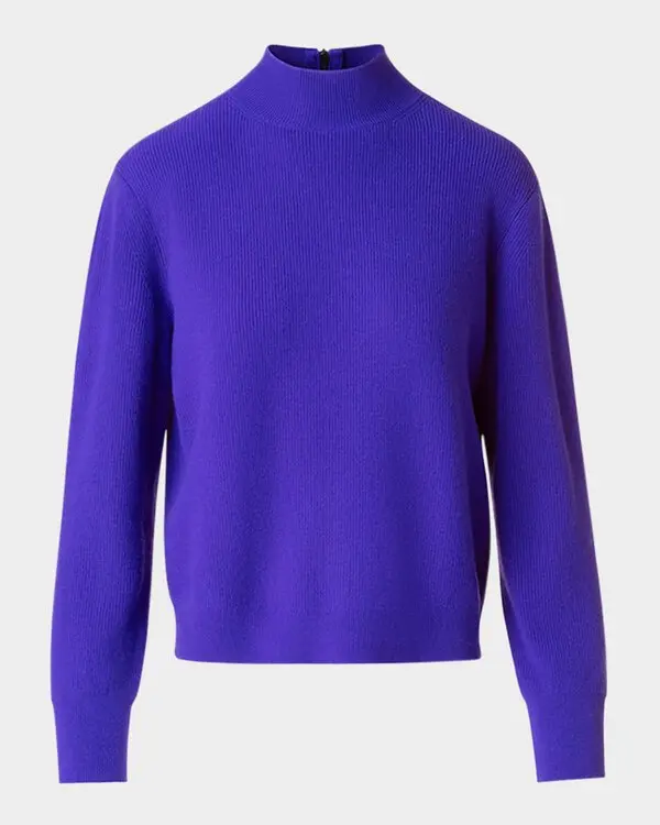 Akris Mock-neck Cashwool Ribbed Sweater - Ultra Violet
