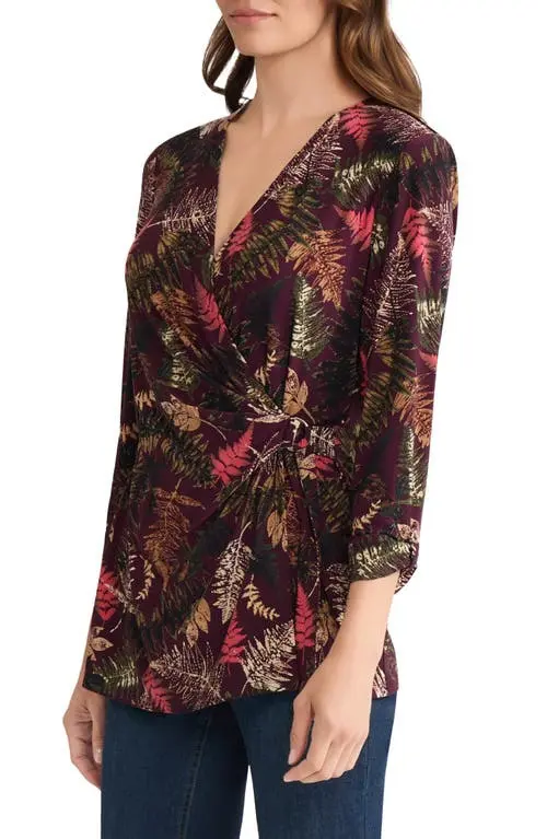 Jones New York Leaf Print Wrap Top