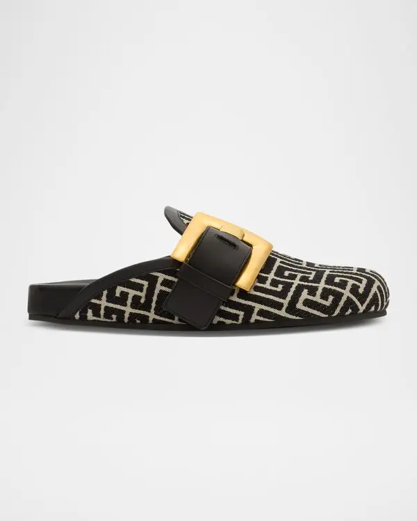 Balmain Anthem Monogram Jacquard Mules - Edk Noirivoire