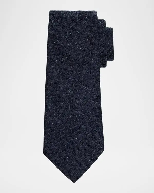 Dunhill Mulberry Silk And Cotton Herringbone Tie
