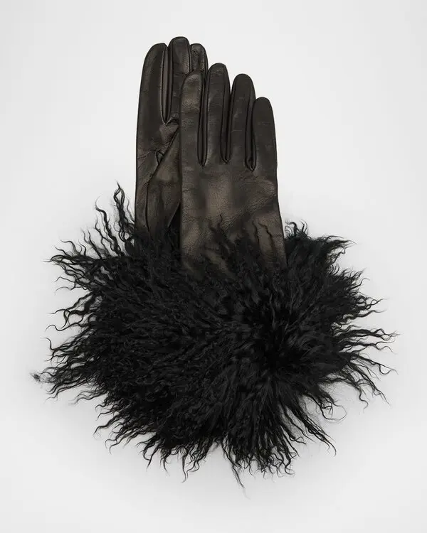 PAULA ROWAN Veronique Mongolian Shearling Leather Gloves - Black
