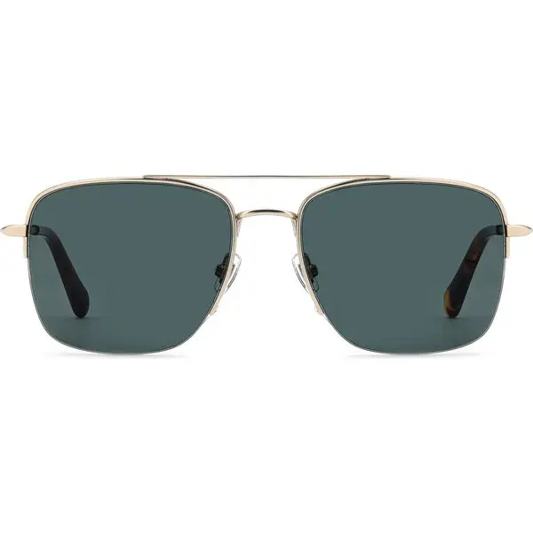 Fossil 57mm Rectangular Sunglasses - Matte Light Gold/green