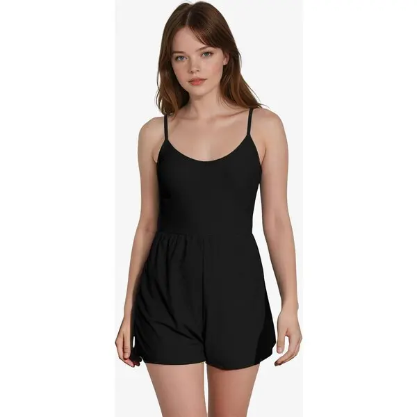 CALYSA Ivy Short Swim Romper With Built-in Bra And Hidden Shorts - Black